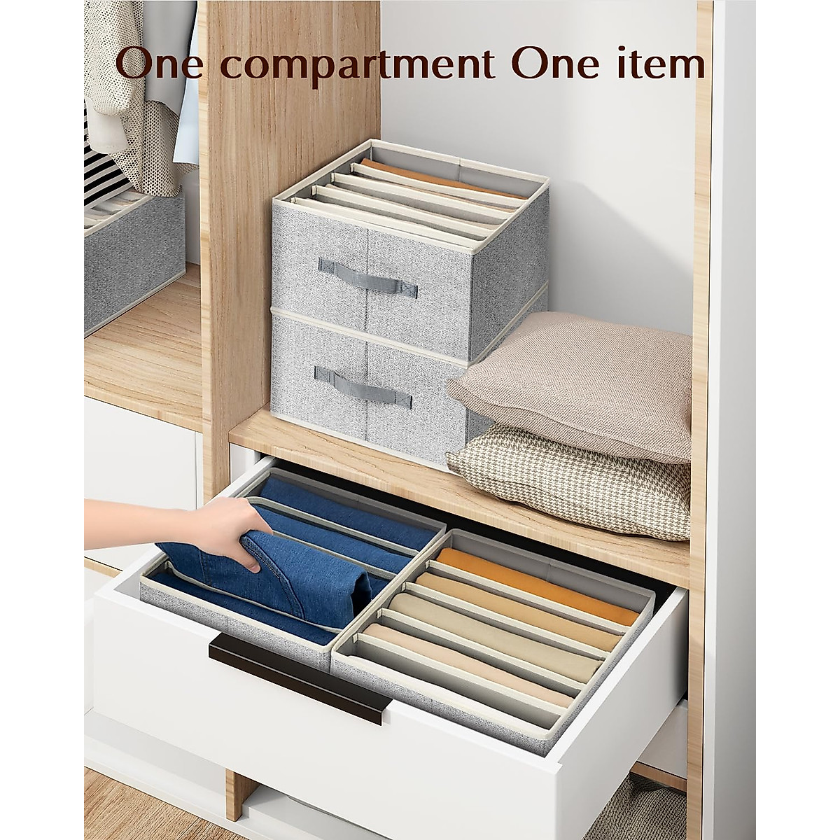 Homsorout Jeans Organizer for Closet - 4 Pack Clothes Drawer Organizer, 5-Cell Foldable Wardrobe Clothes Organizer with Handles, Closet Organizers and Storage for Jeans, T-shirts (Blended)