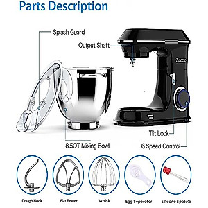 Zuccie 3-IN-1 Stand Mixer, 660W Mixers Kitchen Electric Stand Mixer include 8.5QT Bowl, Dough Hook, Beater, Whisk & Splash Guard, 6-Speed Dough Mixer for Most Home Cooks (Black)