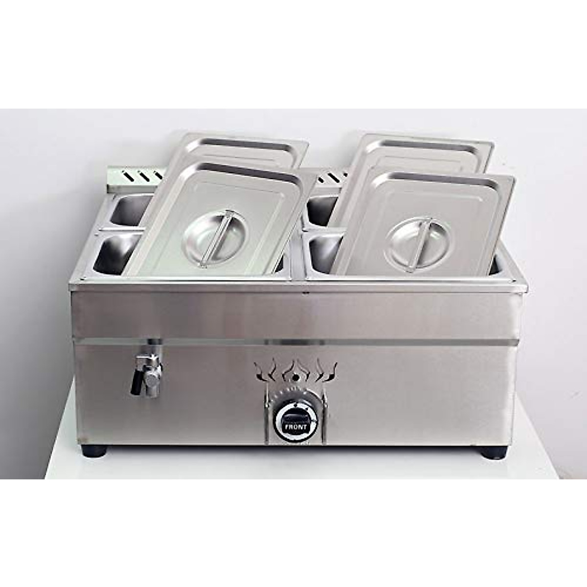 INTBUYING Propane Gas 4-Compartment Commercial Restaurant Cafe Catering Bain-Marie Buffet Sause Tabletop Desktop Countertop Food Warmer Steam Table