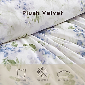 Laura Ashley- King Duvet Cover Set, Plush Velvet Bedding Set, Designer Home Decor (Wisteria Lavender, King)