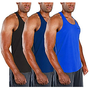 DEVOPS 3 Pack Men's Y-Back Dri Fit Muscle Gym Workout Tank Top (3X-Large, Black/Navy/Blue)