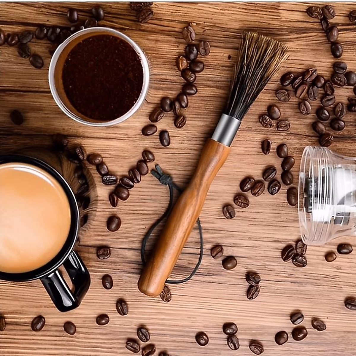 TQEONKL Coffee Grinder Brush,Natural Bristle Coffee Grinder Brush,espresso machine cleaning brush,Espresso Maker Cleaner Tool with Wooden Handle for Bean Grain Coffee Tool Barista Home Kitchen