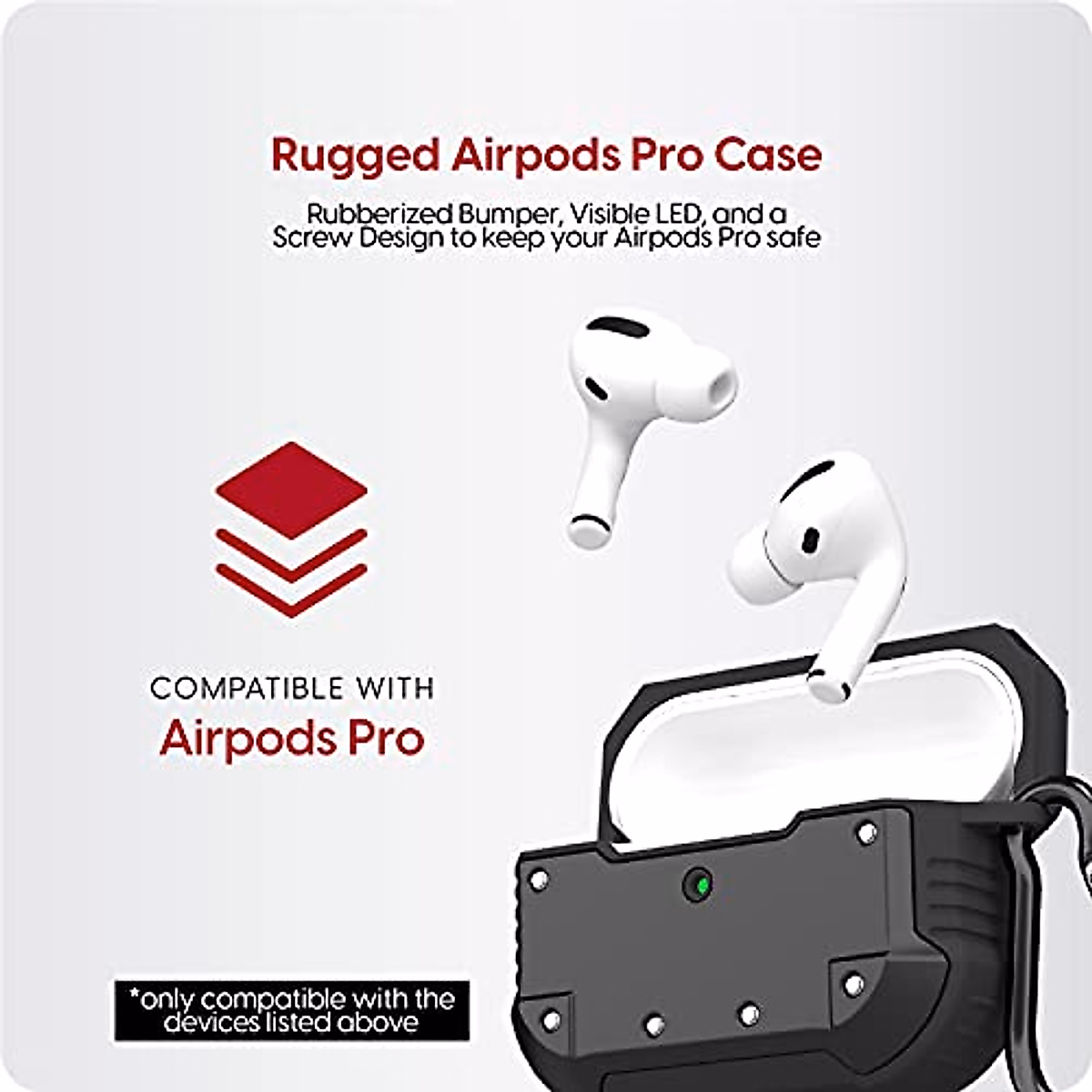 TALK WORKS AirPods Pro Case Cover with Keychain - Rugged Protective Hard Skin for AirPods Keychain Case Clip Carabiner Wireless Charging Compatible with Apple Air Pod Pro Carrying Case 2019 - Black