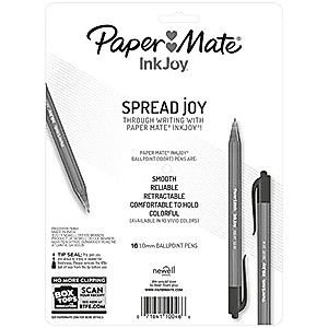Paper Mate InkJoy 100RT Retractable Ballpoint Pens, Medium Point, Black, 16 Pack (1952705)