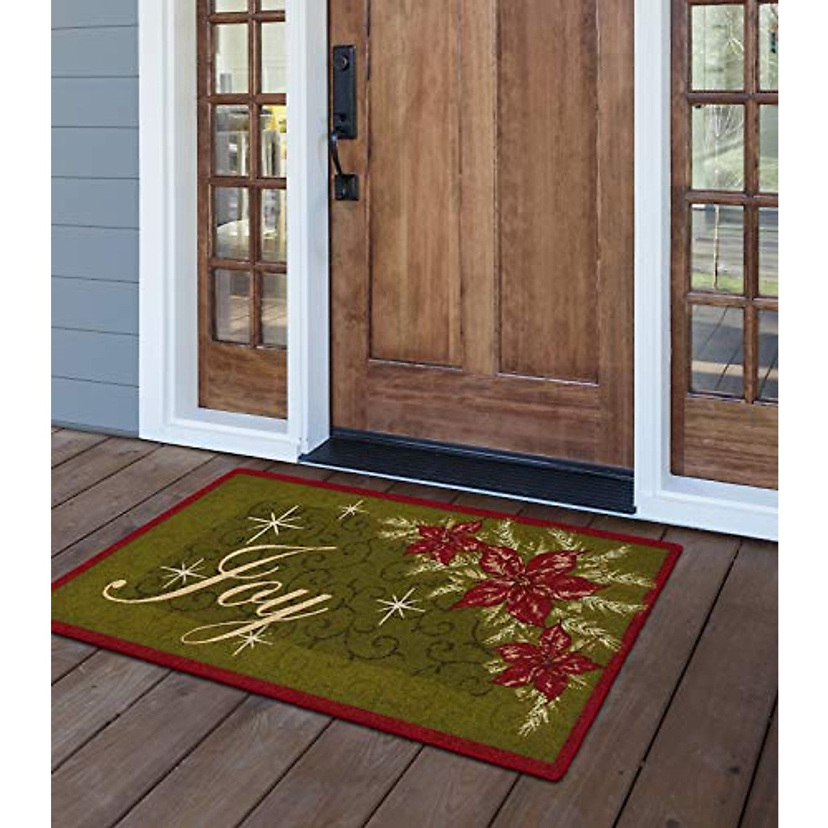 Brumlow MILLS Poinsettia Joy Holidays Washable Festive Floral Indoor or Outdoor Christmas Rug for Living or Dining Room, Bedroom and Kitchen Area, 30" x46" , Green