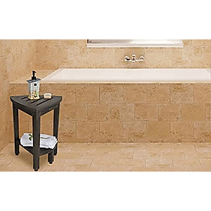 CoastalVogue Flexi Corner Teak Shower Corner Stool Wood Corner Shower Seat Spa Bench with Shelf, 15" Corner Shower Foot Stool in Antique Gray Finish