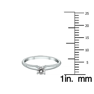 SZUL 1/10 Carat Round Diamond Solitaire Ring in 14K White Gold