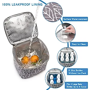 BABEYER Breast Milk Cooler Bag with Ice Pack Fits 4 Baby Bottles Up to 9 Ounce, Baby Bottle Bag for Nursing Mom Daycare-Grey