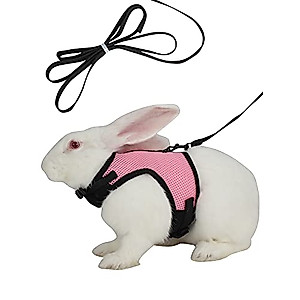 JuWow Bunny Rabbit Harness and Leash, Harness Adjustable Buckle Breathable Mesh Vest for Bunny Rabbits Walking Runnig Hiking Camping Outdoor (Chest:10.8-12.9 in, Pink)