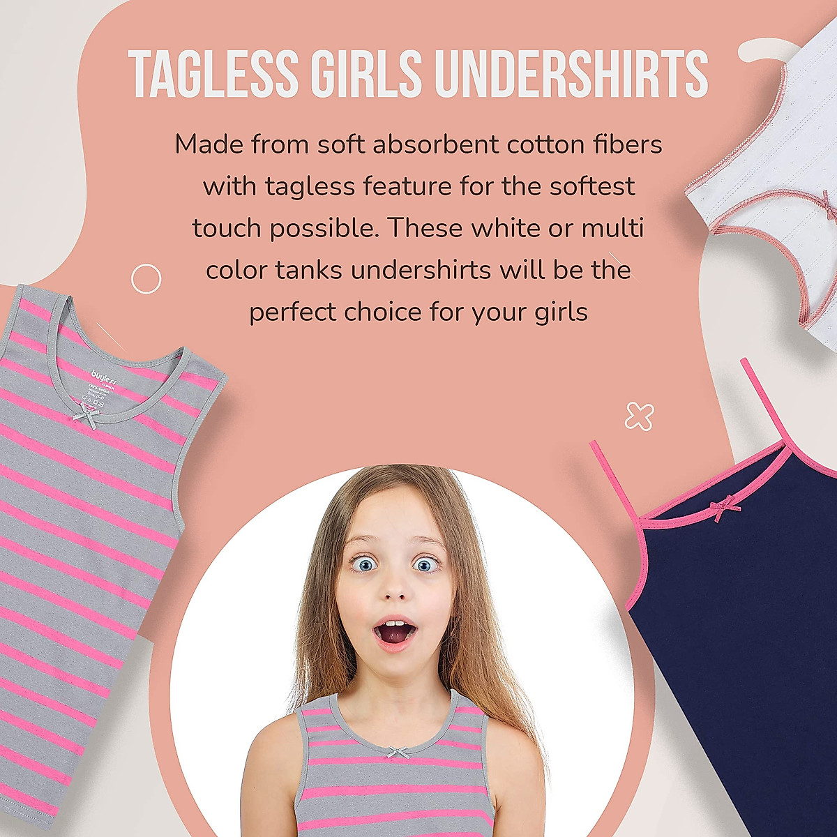Buyless Fashion Girls Tank Tops - Sleeveless Cami Tanks Cotton Undershirts for Dance Gymnastics, Kids & Toddler Size (4 Pack) - TW14-GW-6-7 White