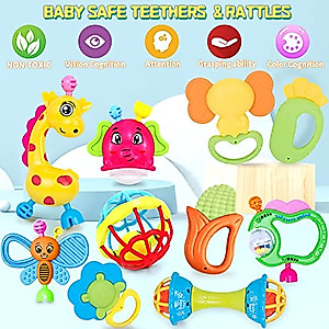 Baby Rattles Toys for 0-6 Months - 14 PCS Infant Toys 0-3 Month Old Baby Boy Girl Gifts Set with Teething and Wrist Socks Rattle Infant Newborn Sensory Toy