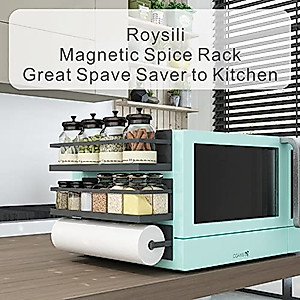 Roysili Magnetic Spice Rack Organizer Spice Organizer For Refrigerator Fridge Spice Rack For Kitchen Organizer Magnetic Shelf Space Saving Black 4 Pack With Paper Towel Holder