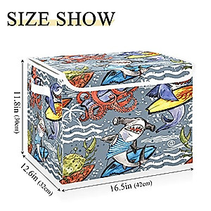 KEEPREAL Cute Cartoon Sea Fish Storage Basket Bin with lid, Large Cube Storage Box Collapsible Storage Organizer for Home Office Closet - 16.5 L x 12.6 W x 11.8 H