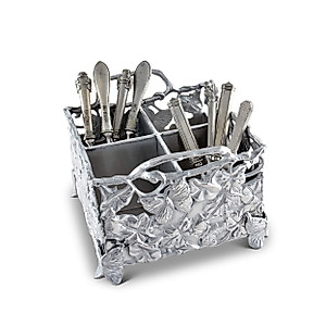Arthur Court Designs Aluminum Metal Butterfly Silverware/Flatware/Utensil Caddy Holder 8 inch Square 7 inch Tall