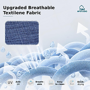 MFSTUDIO 7-Piece Patio Dining Set, Outdoor Furniture 6 Sling Dining Swivel Chairs and Steel Frame Slat Larger Rectangular Table with 1.57" Umbrella Hole for Backyard, Blue