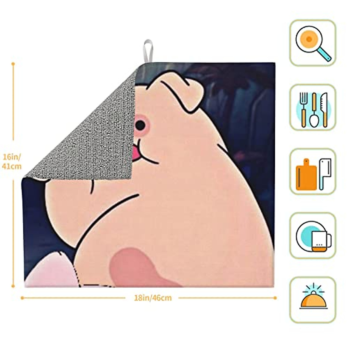 Funny pigs Printed Drying Mat For Kitchen Ultra Absorbent Microfiber Dishes Drainer Mats Non-Slip Silicone Quick Dry Pad - 18 X 16inch
