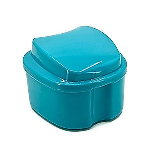 Genco Dental Denture Case, Denture Box with Strainer, Night Cleaner Denture Bath Box for Retainer, Mouthguard, False Teeth, and Denture Cleaning (Teal)