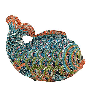 Boutique De FGG Fish Crystal Clutch Purse Formal Evening Bags Women Prom Clutch Bag Wedding Party Rhinestone Handbags,Mini,Orange&Blue