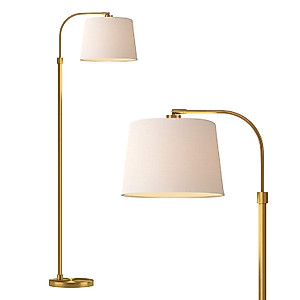 Oneach Modern Floor Lamp for Living Rooms LED Contemporary Arc Standing Lamps for Bedrooms Accent Tall Pole Gold Light for Reading with Hanging Lamp Shade Antique Brass