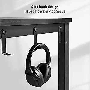 SURMIO 63 inch Computer Desk,Large Home Office Desk Modern Wood Writing Table Rustic Gaming Desk Sturdy Extra Thick Wooden Desktop Thicker Metal Frame PC Workstation with Storage Bag and Hooks,Black