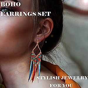 NEEBAOLY Gold Bohemian Nickel Earrings Set with Feather Tassel for Women