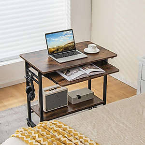 Giantex Rolling Computer Desk, Mobile Desk with Keyboard Tray, Portable Laptop PC Desk Cart with Shelf & Hooks, Small Desk with Wheels for Small Spaces, Bedroom, Apartment, Home Office Desk
