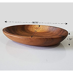 WRIGHTMART Wooden Bowl for Food, Versatile, Useful as a Jewelry and Coin Catchall or a Oval Shaped Server for Salads, Pasta, Nut Mixes, Durable, Decorative, Small Acacia Wood Bowl, 10.75" x 7"x 1.5"