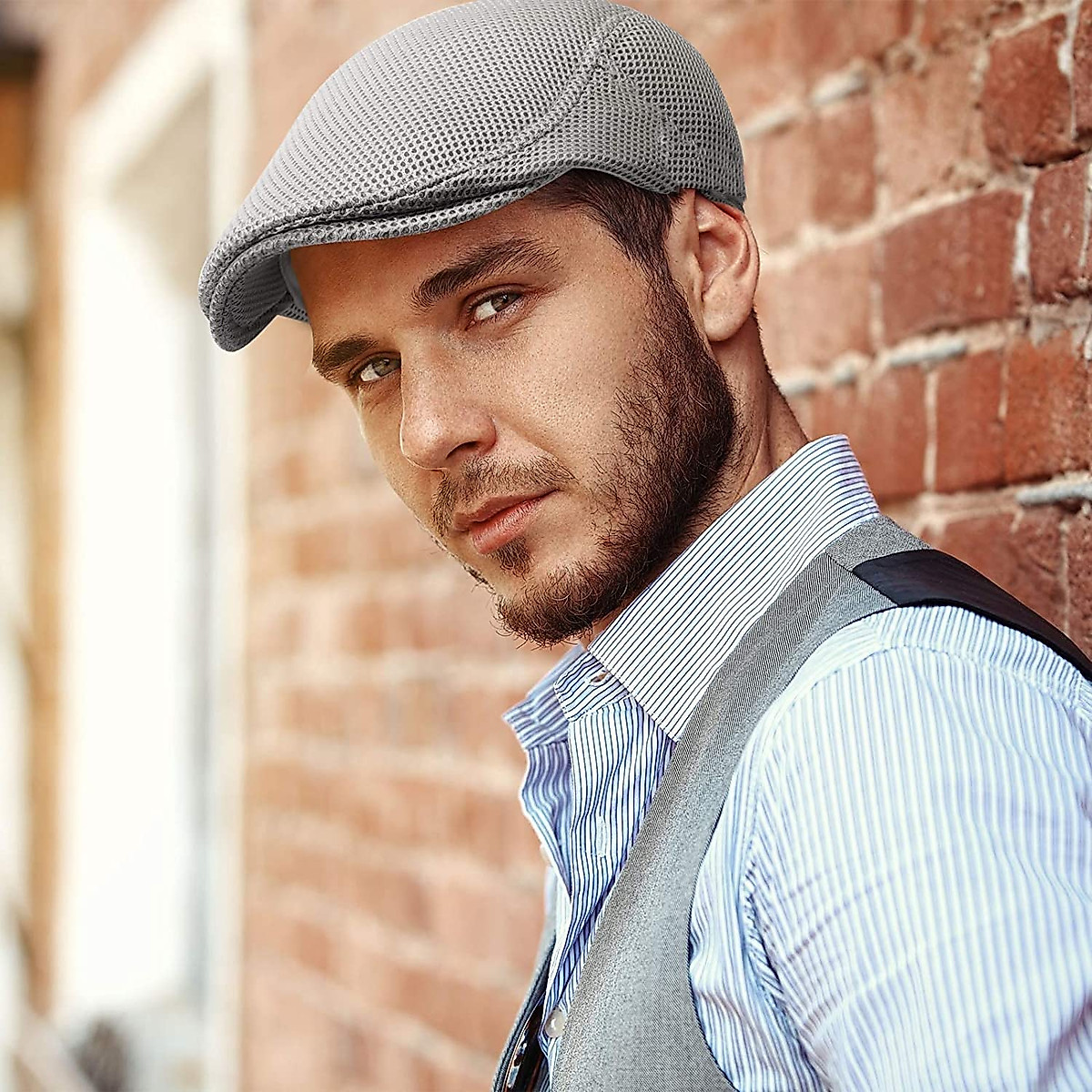 stablerice 4/6 Pieces Men's Mesh Flat Cap Breathable Summer Newsboy Hat for Men Ivy Cap Cabbie Flat Cap Boinas para Hombre (6 Color)