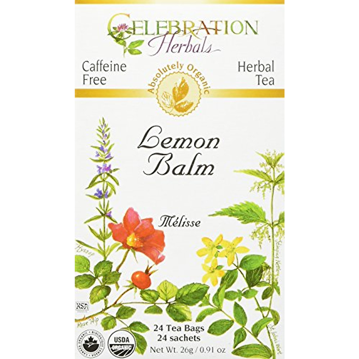Celebration Herbals Organic Lemon Balm Tea Bags, 24 Count