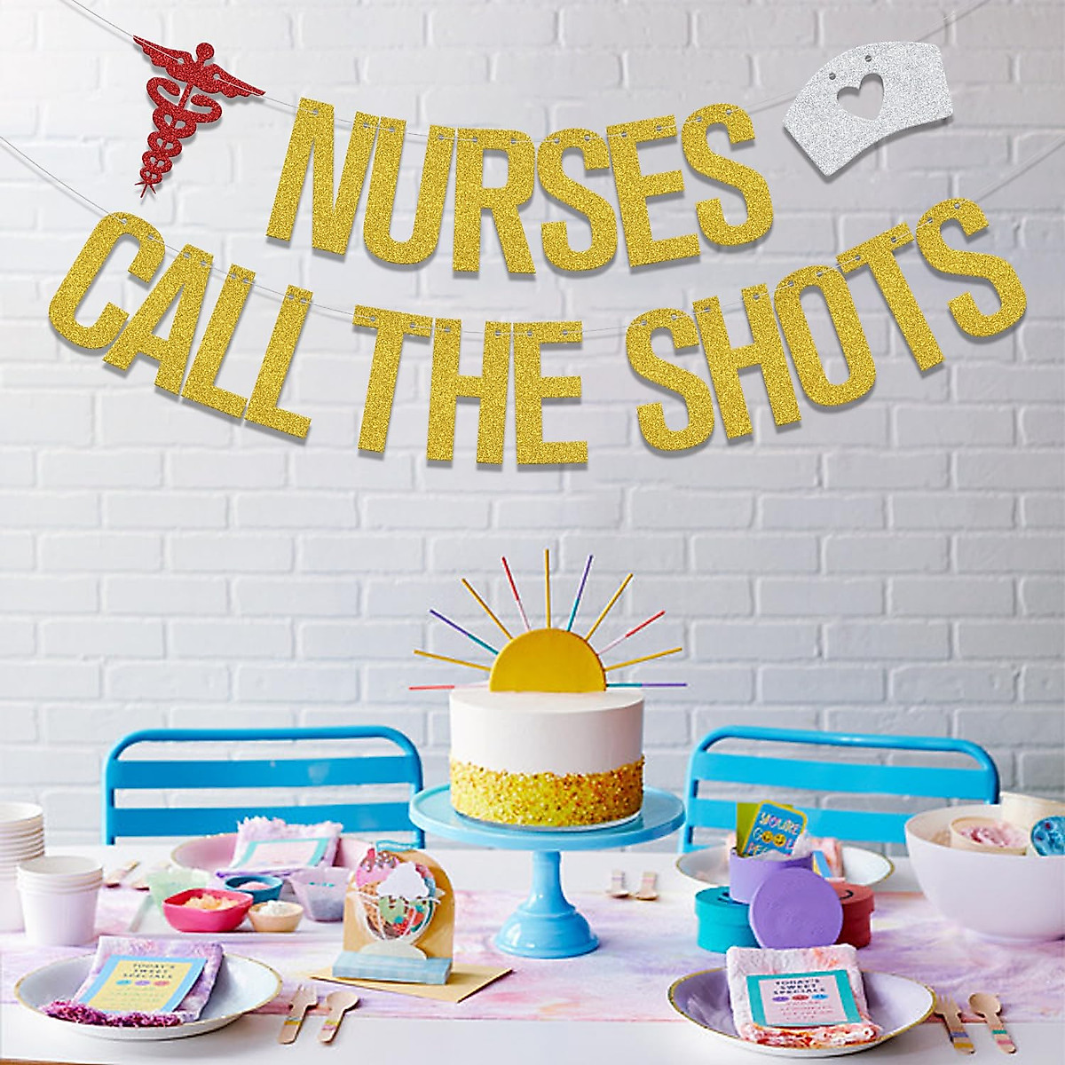 Nurses Call the Shots Banner,Nursing School Survivor Banner,Graduation Party Decorations,Congrats Nurse Grad Sign,Future Nurse Class of 2024/Earned It Party Supplies Gold Silver Red