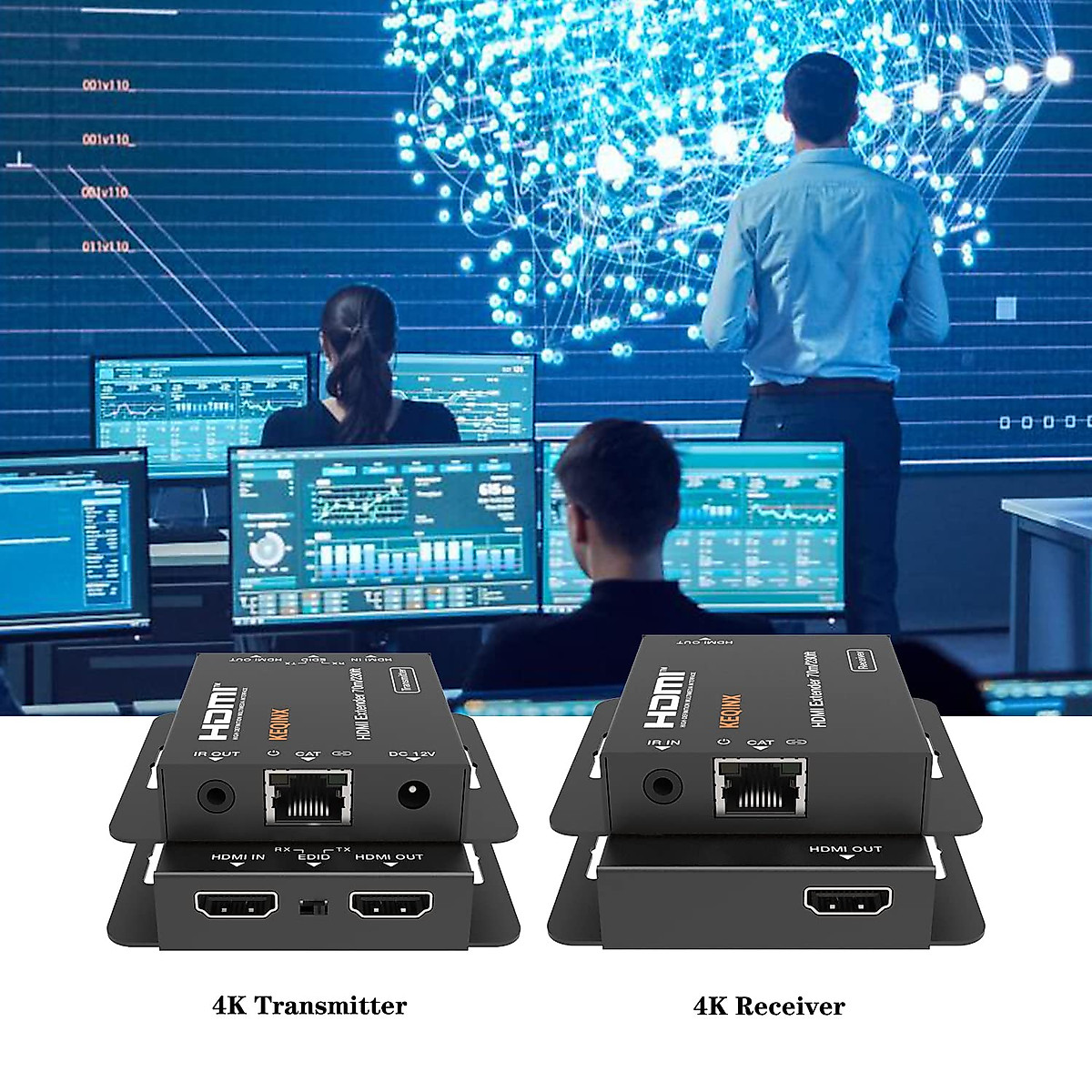 KEQINX 4K HDMI Extender 230ft HDMI Baluns POC HDMI Audio Inserter