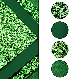 David accessories 8pcs/Set 7.7" x 12.9" (20 cm x 33 cm) Green Color Series Faux Leather Sheets Glitter Mixed Synthetic Leather Sheets Bundles for Leather Earrings Bows Making (Green)