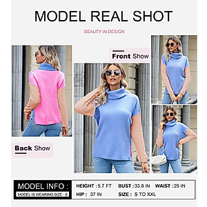 Dokotoo Sweaters for Women 2024 Winter Cowl Neck Side Split Oversized Pullover Tops Batwing Long Sleeve Color Block Knitted Sky Blue Sweater Pullover Tops XX-Large