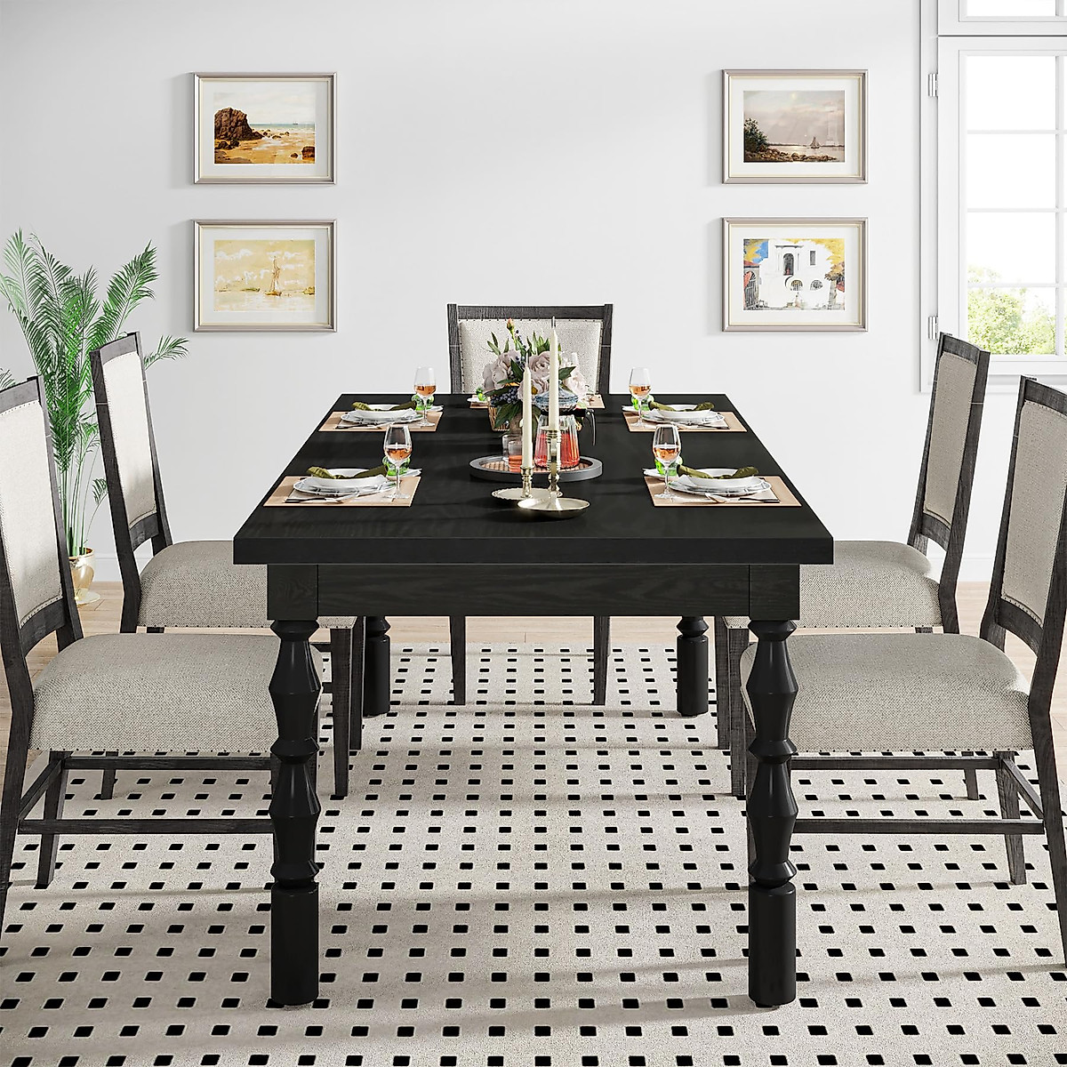 Tribesigns 62” Wood Dining Table for 4-6 People, Farmhouse Large Rectangle Kitchen Table, Modern Dinner Table Kitchen & Dining Room Furniture with Carved Turned Legs