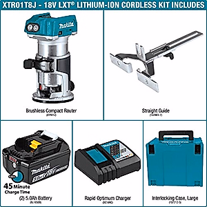 Makita XTR01T8J 18V LXT® Lithium-Ion Brushless Cordless Compact Router Starter Kit (5.0Ah)