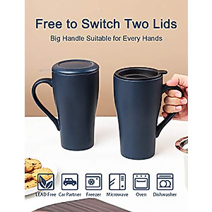 ARRADEN Tea Cup with Infuser and 2 Lids, 18oz Large Tea Infuser Mug, Tea Strainer Cup for Loose Tea, Travel Mug with Tea Bag Holder (Royal Blue)