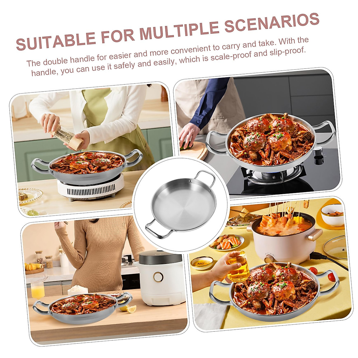 CAXUSD Stainless Steel Griddle Stainless Steel Pots Large Pot for Cooking Korean Pan Small Pots for Cooking Ramen Pot Steel Pans for Cooking Home Cooking Pan Hot Pot Commercial Individual