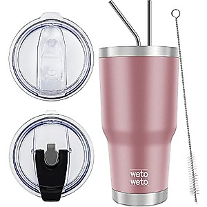 WETOWETO 30 oz Tumbler Stainless Steel Vacuum Insulated Coffee Ice Cup Double Wall Vacuum Coffee Cup Thermal Cups for Hot and Cold drinks, Suitable for Beach, Travel, Party, Office (Rose Gold, 1 Pack)