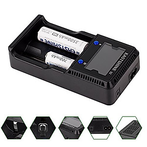 Universal Battery Charger EASTSHINE S2 LCD Display Speedy Smart Charger for Rechargeable Batteries Ni-MH Ni-Cd AA AAA Li-ion LiFePO4 IMR 10440 14500 16340 18650 RCR123 26650 18500 17670 & Car Adapter