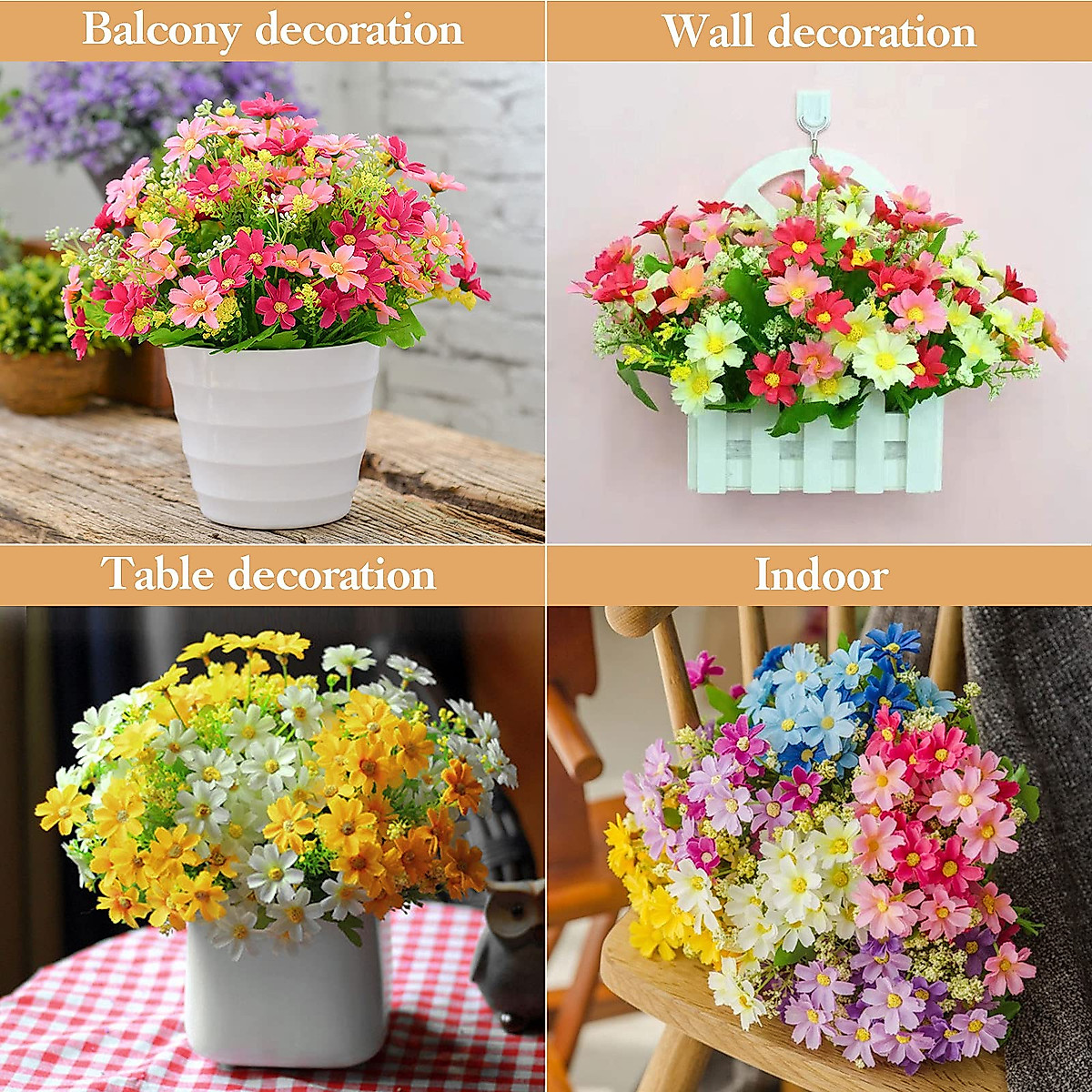 Clearance 6 Bundles Outdoor Artificial Flowers for Decoration,Silk Flowers UV Resistant Fake Flowers No Fade Faux Flowers Plastic Bouquet Hanging Plants for Indoor Outside Farmhouse Home Garden