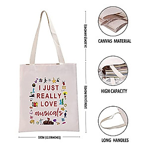 G2TUP Theatre Musical Lover Gift I Just Really Love Musicals Reusable Canvas Tote Bag Broadway Fan Gift Handbag (Love Musicals Handbag)