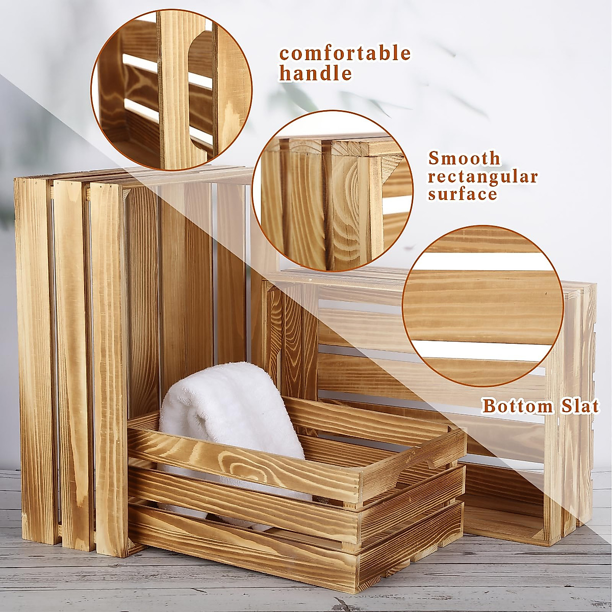 Soaoo 3 Pieces Decorative Wood Crates Nesting Crates Storage Container, Rustic Wooden Crates Storage Display Decor for Wedding Party(Wood Color)