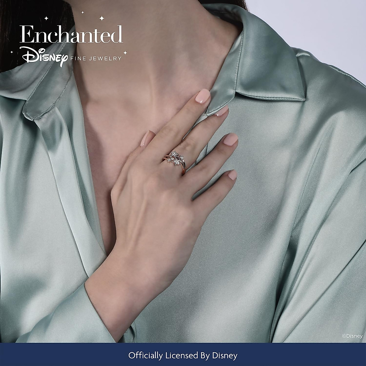 Jewelili Enchanted Disney Fine Jewelry Sterling Silver 1/10 Cttw Natural White Diamond Tinker Bell Ring size 9