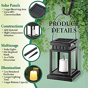 Solpex Solar Pathway Lights 8 Pack LED Outdoor Hanging Lanterns Garden Solar Lights with Stake for Walkway, Waterproof Decorative Candle Light Effect Lantern for Pathway, Patio, Deck