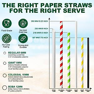 [10mm Wide] 8.5 inch Colossal Paper Straws for Smoothie & Milkshake - Colorful Stripes (Pack of 100)