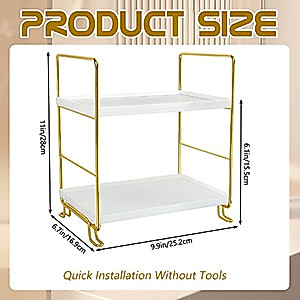 Geelin 2 Pcs Bathroom Countertop Organizer 2 Tier Vanity Counter Organizer Bathroom Countertop Organizer Makeup Shelf Organizer Stackable Gold Perfume Tray Standing Kitchen for Vanity Storage Bedroom