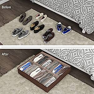 Under Bed Storage Shoe Organizer Bag with Clear Plastic Zippered Cover, Stores 12 Pairs of Shoes by Everyday Home (Brown)