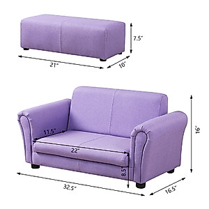 Yoonnie room 2-Seater Kid Couch with Big Ottoman,Kid Sofa Chair with Linen Fabric,Children Sofa Couch for 0-3 Age Kid Gift,Purple