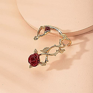 Retro Rose Flower Climbers Crawler Jacket Earrings Sparkly Metal Left Ear Cuff Wrap Clip Stud Earring for Women Fashion Jewelry 1 PC (Gold)