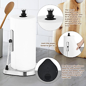 Dailyart Paper Towel Holder for One Hand Tear - Kitchen Paper Towel Holder Countertop with Tension Arm & Non Slip Weighted Base, Stainless Steel Paper Towel Holder Stand for Kitchen Bathroom, Black